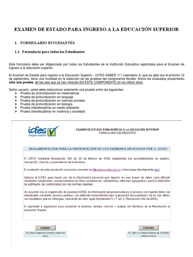 Examen ICFES 2023: Formulario y Pruebas | PDF | Educación Secundaria | Academia