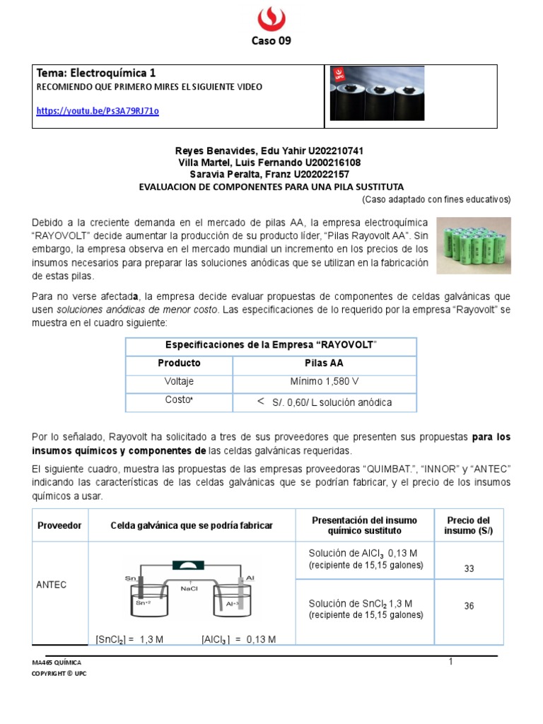 CS13 - Caso 9 - Fabricacion de Una Pila Sustituta - Alumnos | PDF | Matemáticas