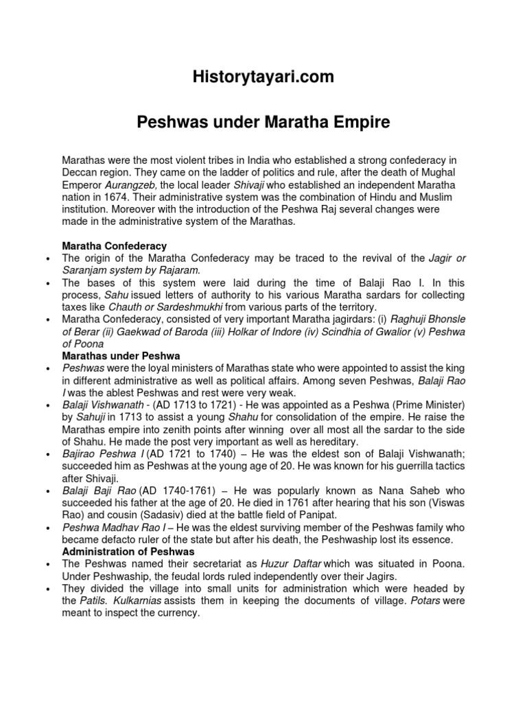 Peshwas Under Maratha Empire | Download Free PDF | South Asia