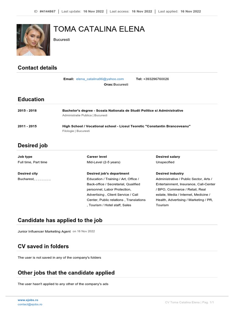 CV Toma Catalina Elena en | PDF