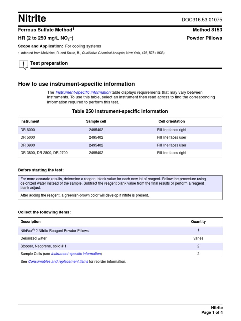 Nitritos HR Method 8153 | PDF | Nitrite | Magnesium