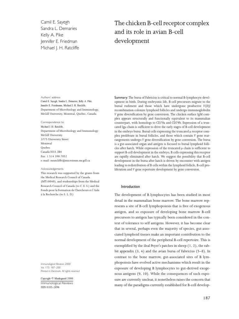 Immunological Reviews - 2009 - Sayegh - The Chicken B Cell Receptor Complex and Its Role in ...