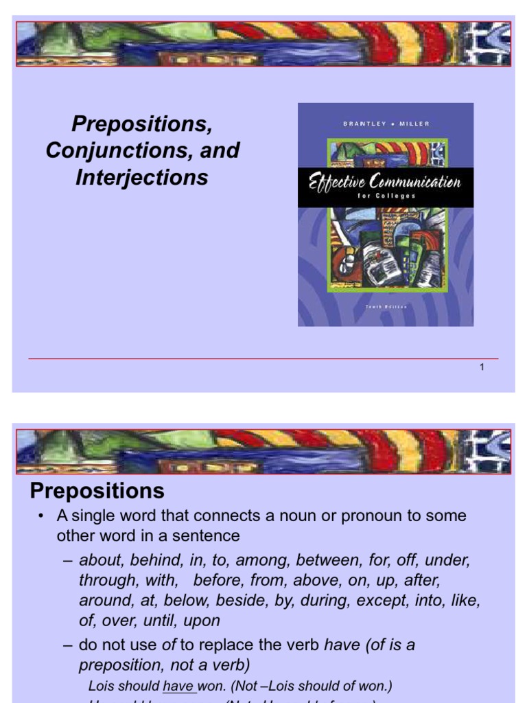 Prepositions, Conjunctions, and Interjections | PDF | Language Arts ...