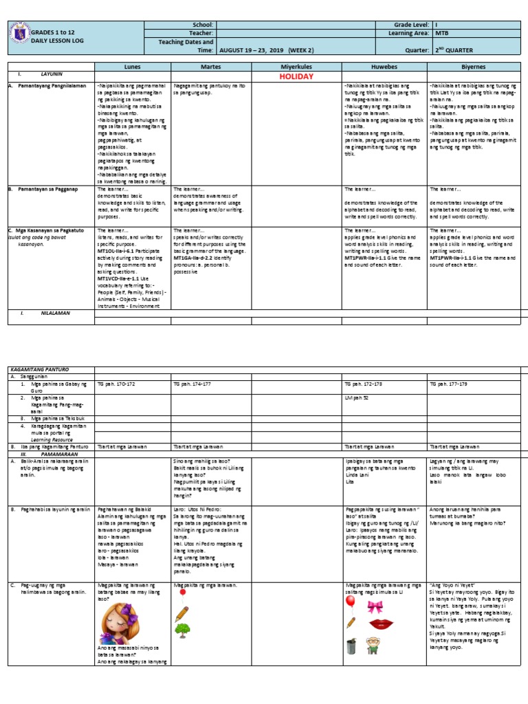 MTB Grade 1 Q2 Week 2 DLL | PDF