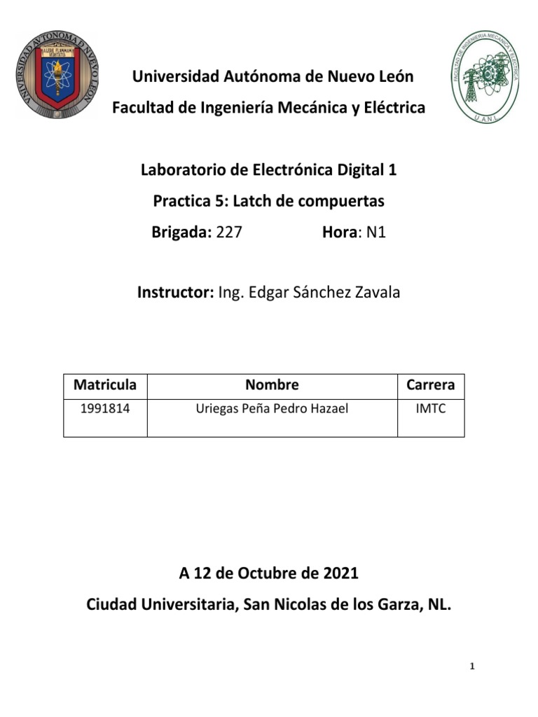 Prac 5 1991814 | PDF | Puerta lógica | Electricidad
