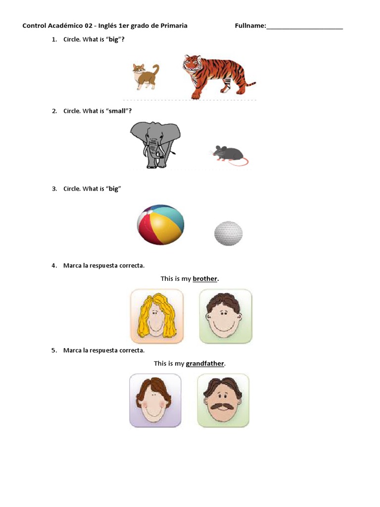 Practica Ingles Primer Grado | PDF