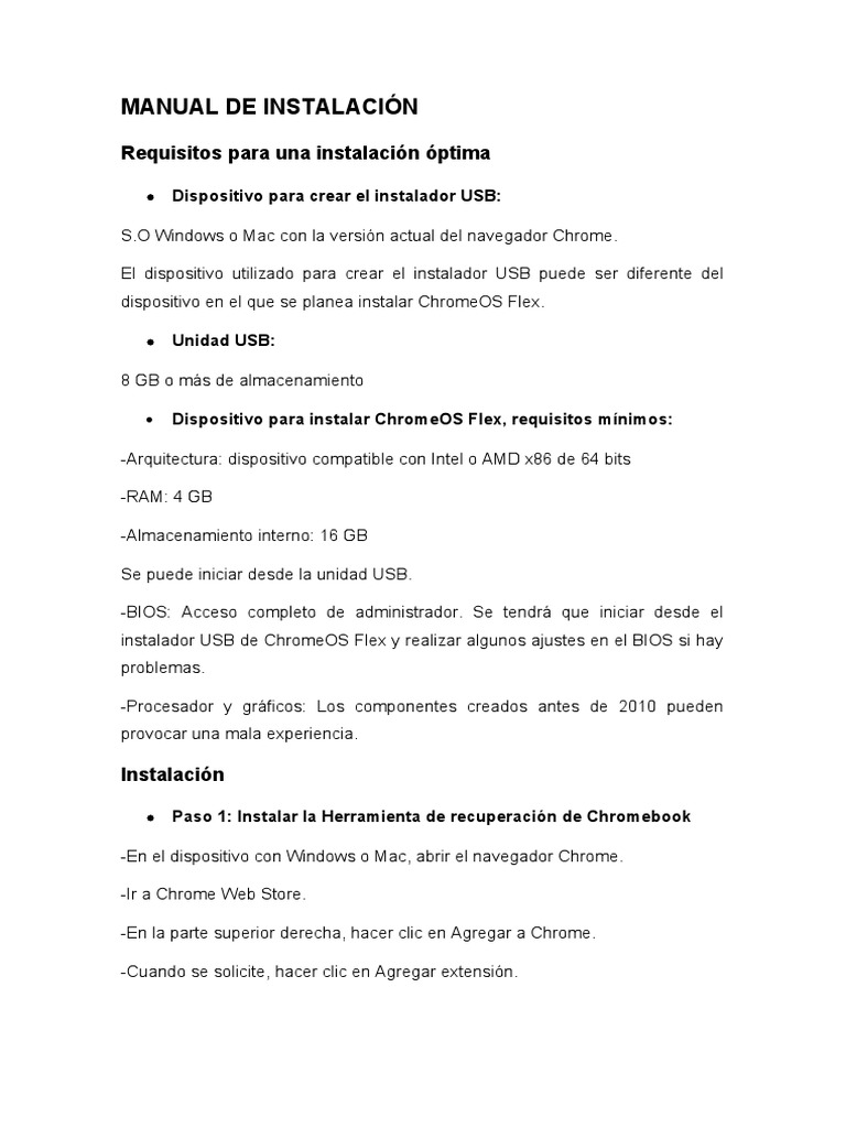 Manual de Instalación Chrome Os | PDF | Memoria USB | Bios