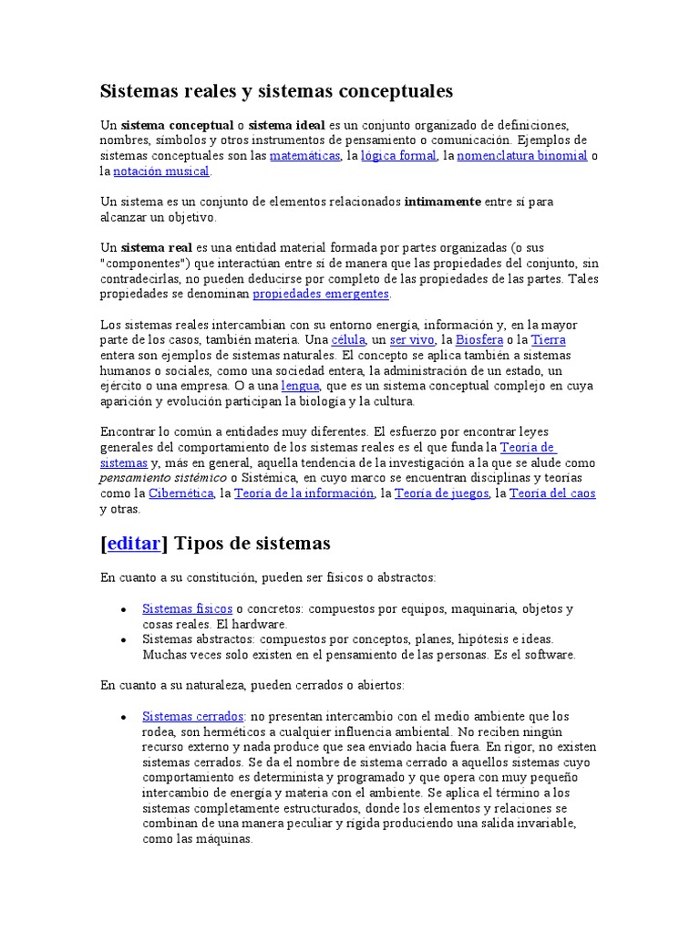 Sistemas Reales y Conceptuales Explicados | PDF | Sistema | Teoría de ...
