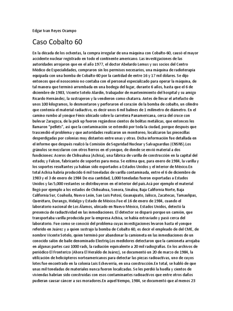 Cobalto 60 | PDF | Radioactividad | Radiación ionizante