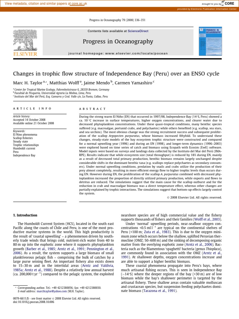 Progress in Oceanography: Marc H. Taylor, Matthias Wolff, Jaime Mendo, Carmen Yamashiro | PDF ...