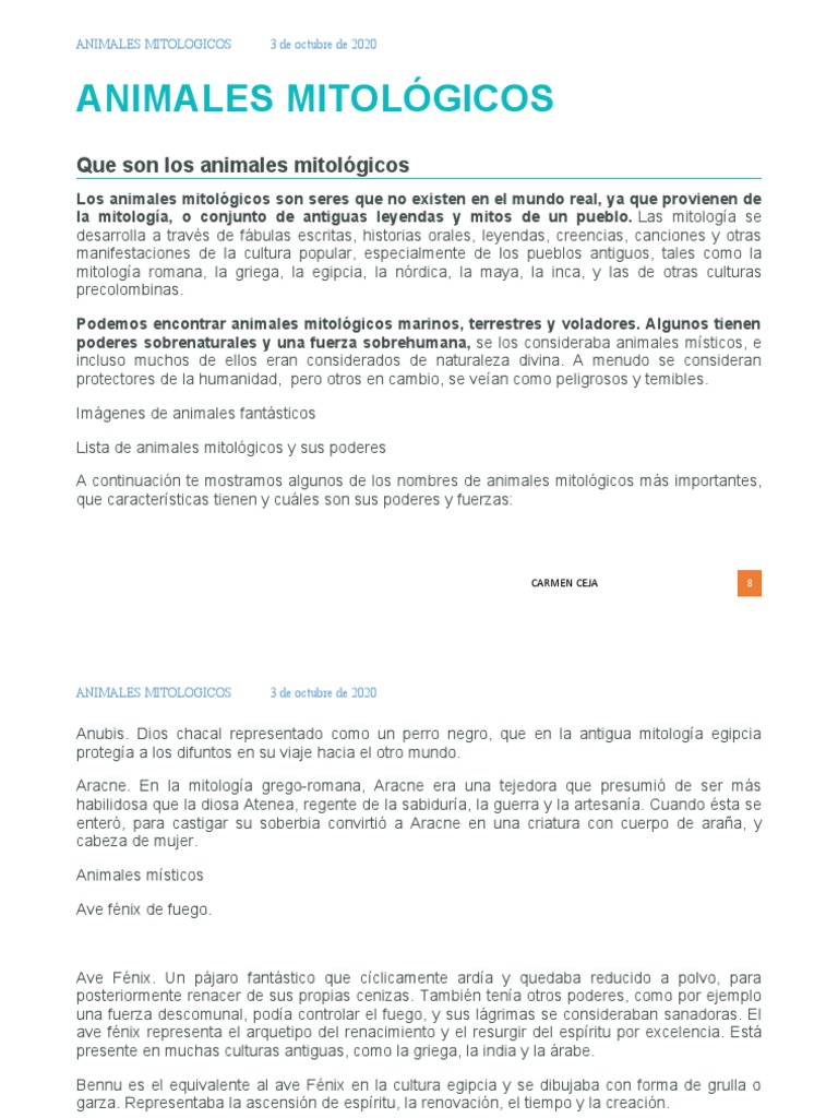 Animales Mitológicos | PDF | Continuar | Mitología griega