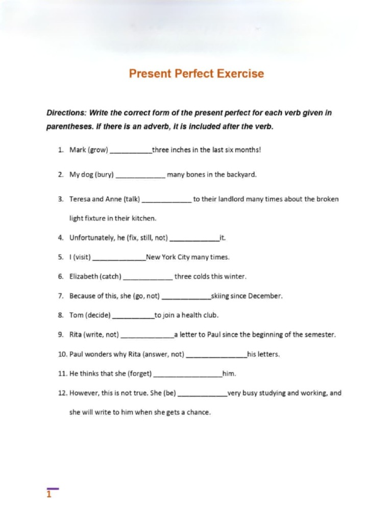 Present Perfect Tense Exercises with Answers | PDF | Language Arts ...