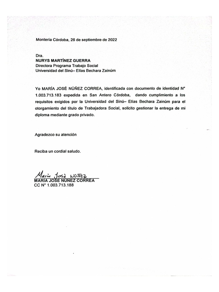 Carta de Solicitud de Grado | PDF