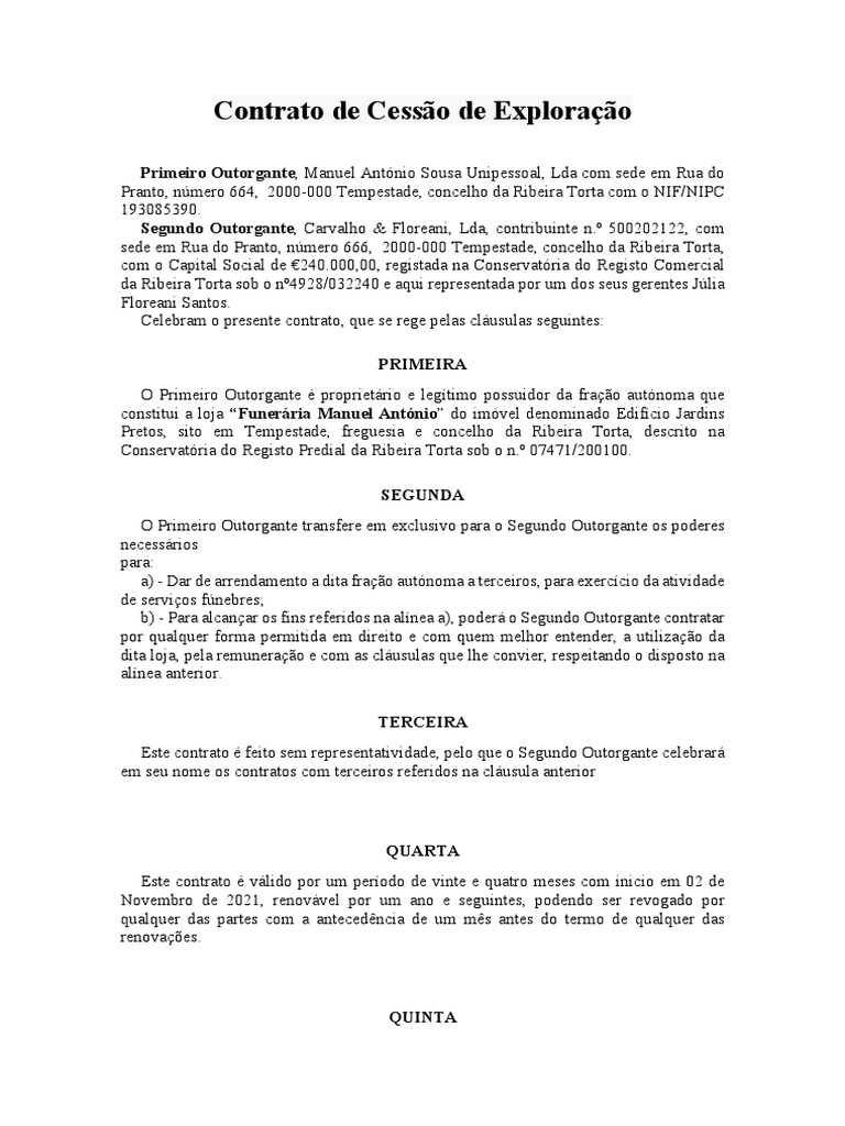 Contrato de Cessão de Exploração Exemplo | PDF