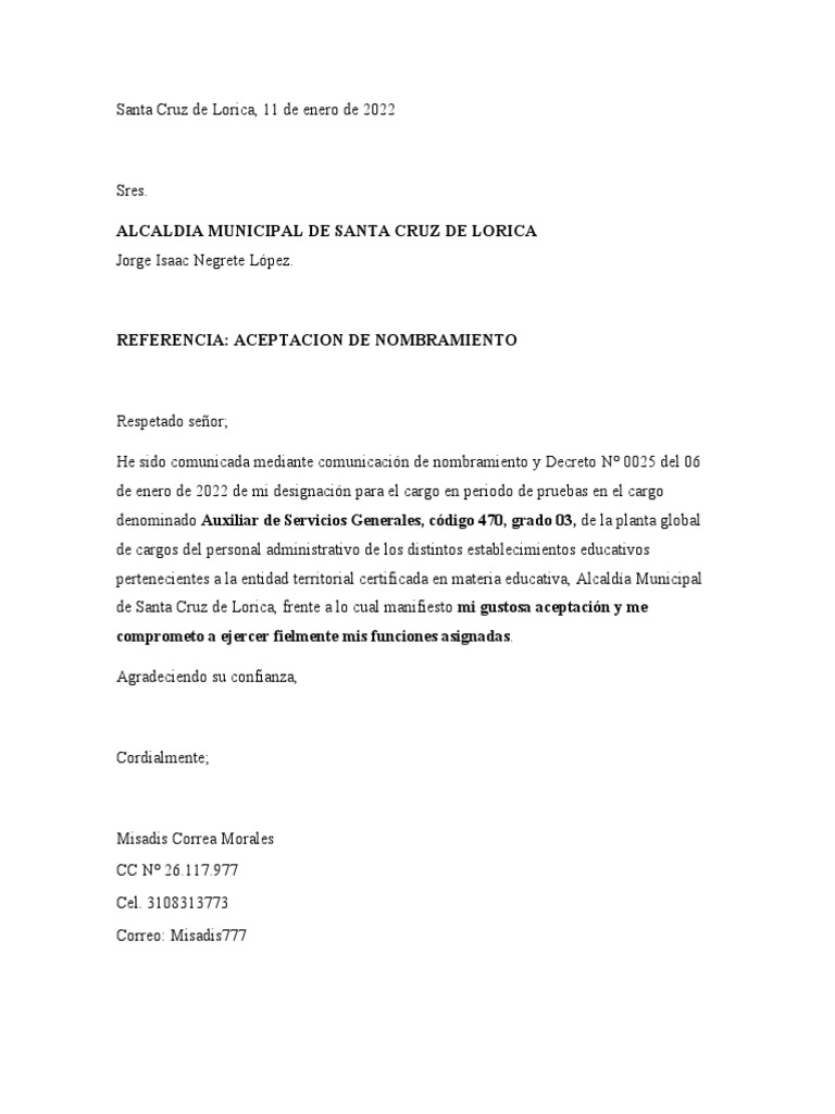 Carta de Aceptacion | PDF