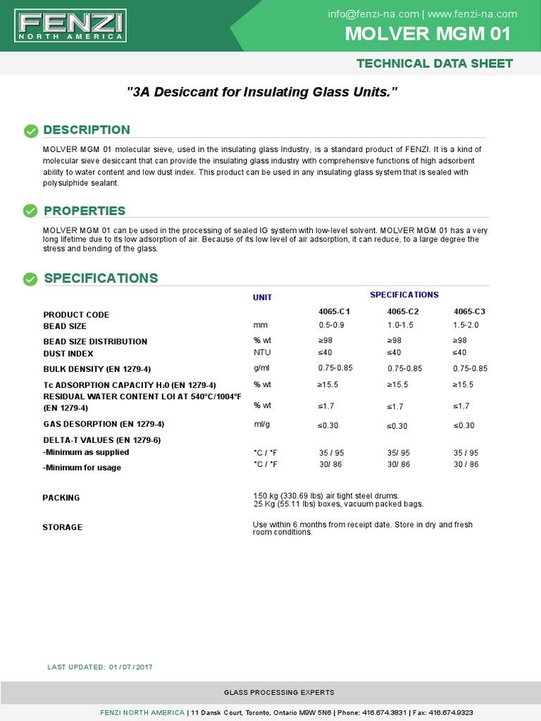 Fenzi Desiccant DataSheet | PDF | Adsorption | Glasses