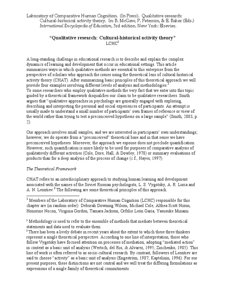 Qualitative Research: Cultural-Historical Activity Theory. | PDF Qualitative Research: Cultural-Historical Activity Theory. | PDF