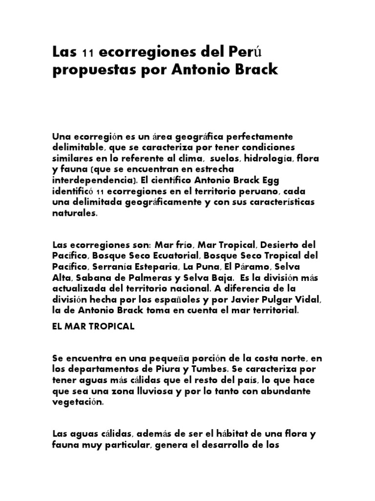 Las 11 Ecorregiones Del Perú Propuestas Por Antonio Brack | PDF | Selva | Zona tropical