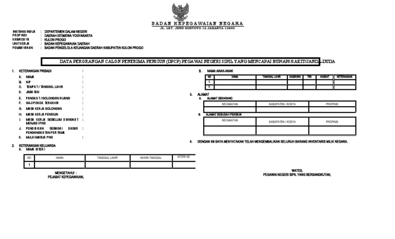 Format DPCP Pensiun PNS 2024 | PDF