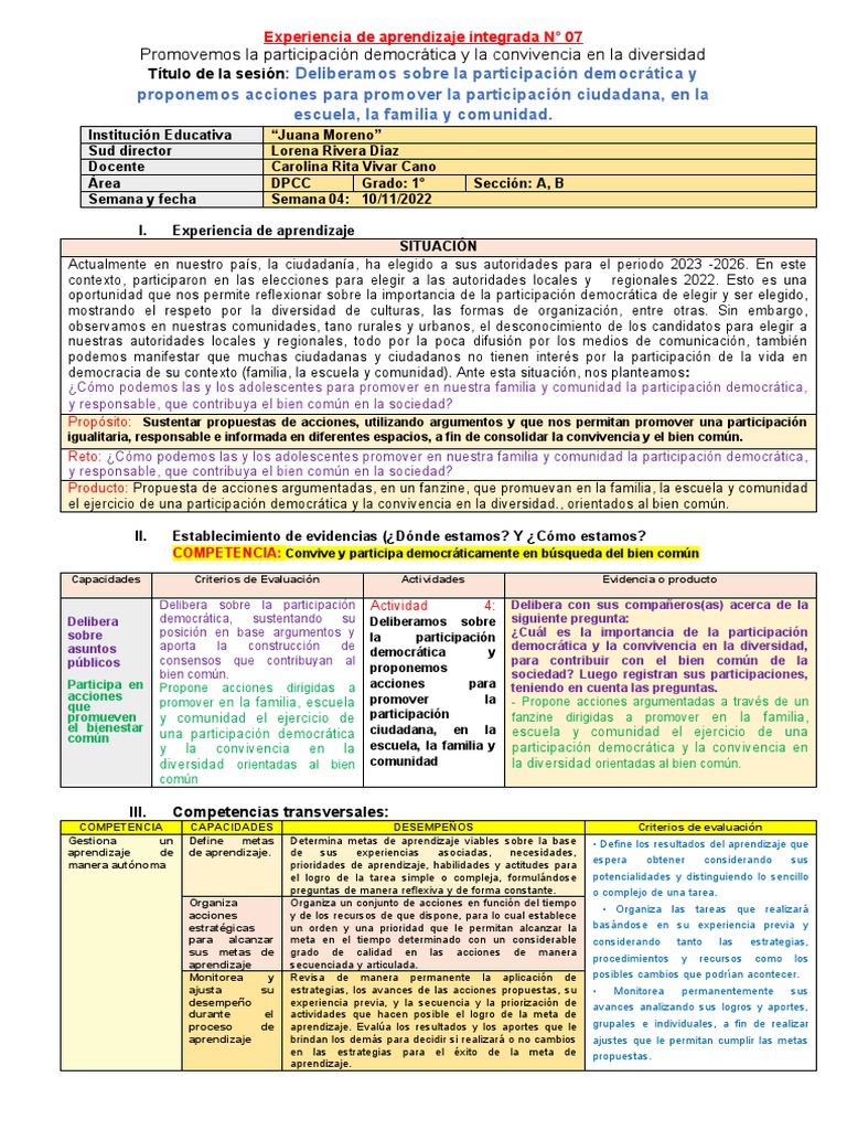 Sesion 4, 1°. Exp.7 2022 | PDF | Aprendizaje | Democracia