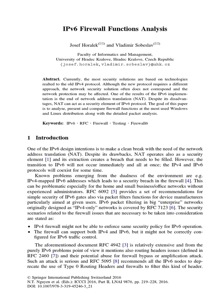 IPv6 Firewall Functions Analysis | PDF | I Pv6 | Transmission Control Protocol