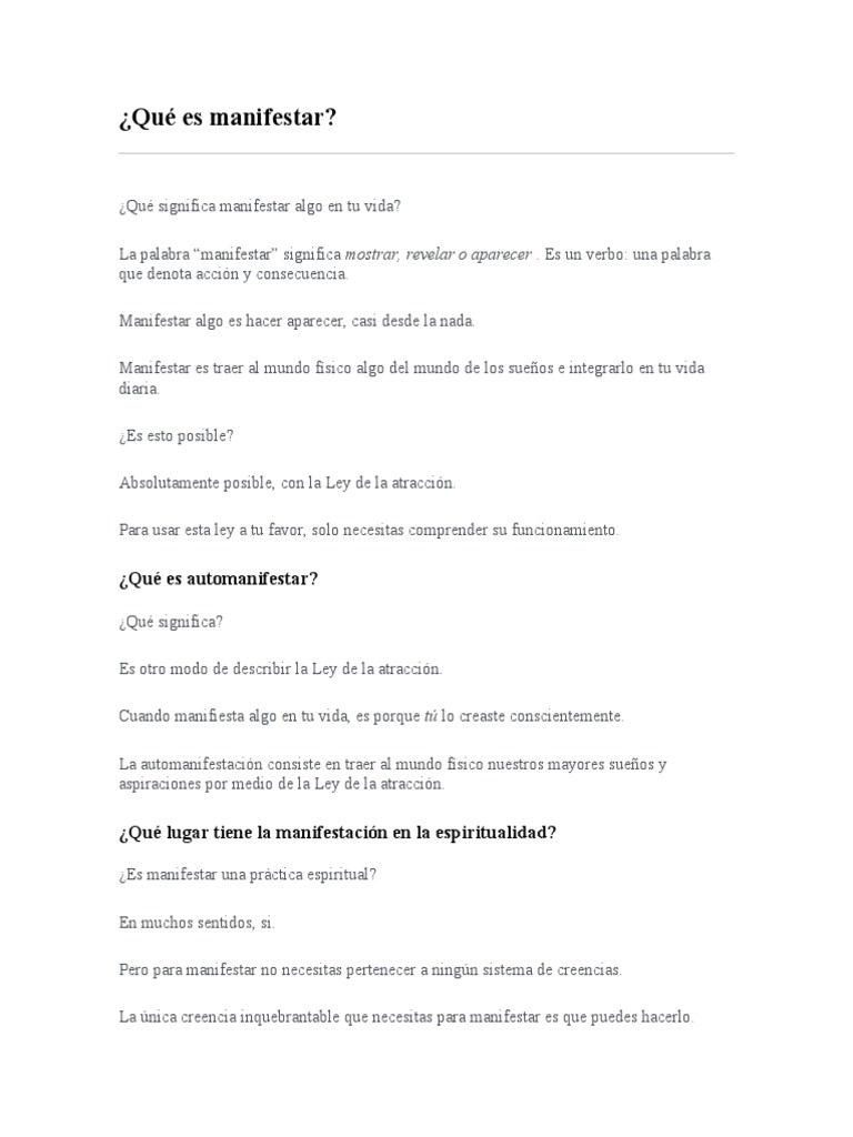 Qué Es Manifestar | PDF | Amor | Ley de Atracción (Nuevo Pensamiento)