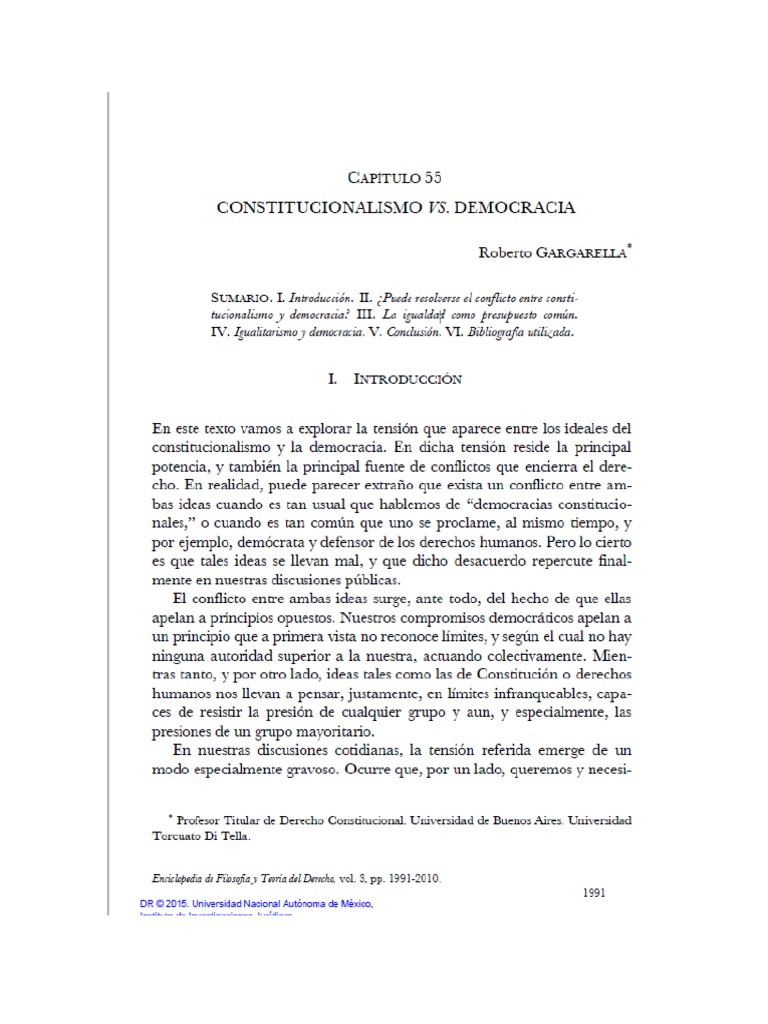 Gargarella Robero - Constitucionalismo Vs Democracia | PDF Gargarella Robero - Constitucionalismo Vs Democracia | PDF