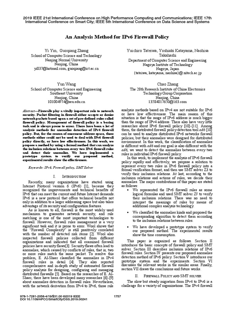 An Analysis Method For IPv6 Firewall Policy | PDF | Internet Protocols | I Pv6