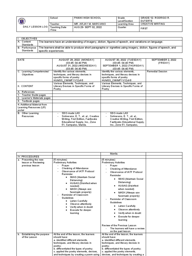 DLL Creative Writing | PDF | Poetry | Learning