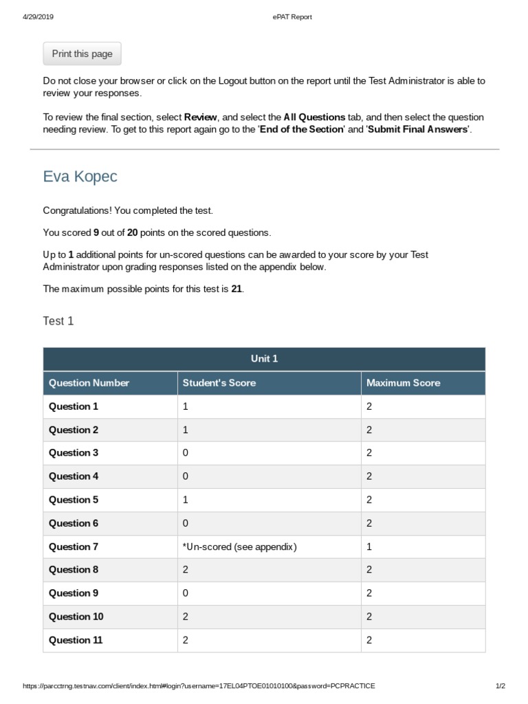 Summary Report - TestNav | PDF