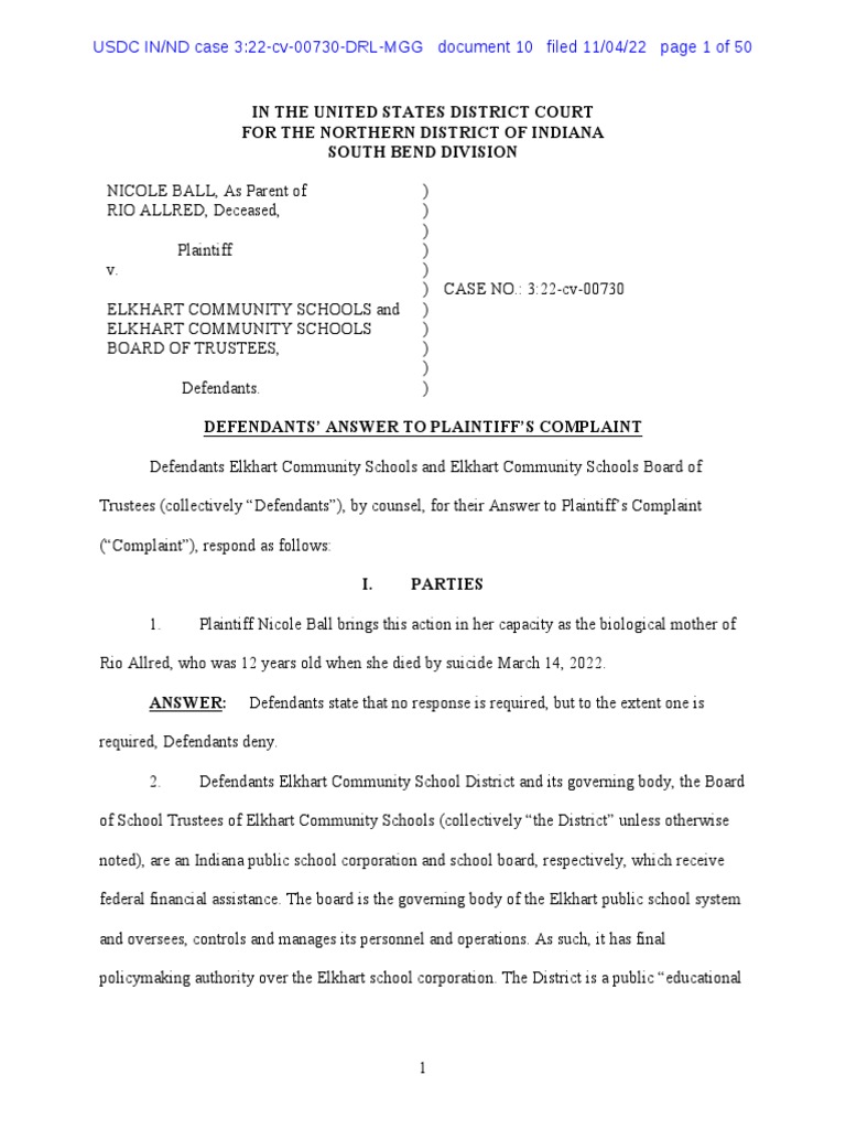 10 - Defendants' Answer To Plaintiff's Complaint (11.04.22) | PDF ...