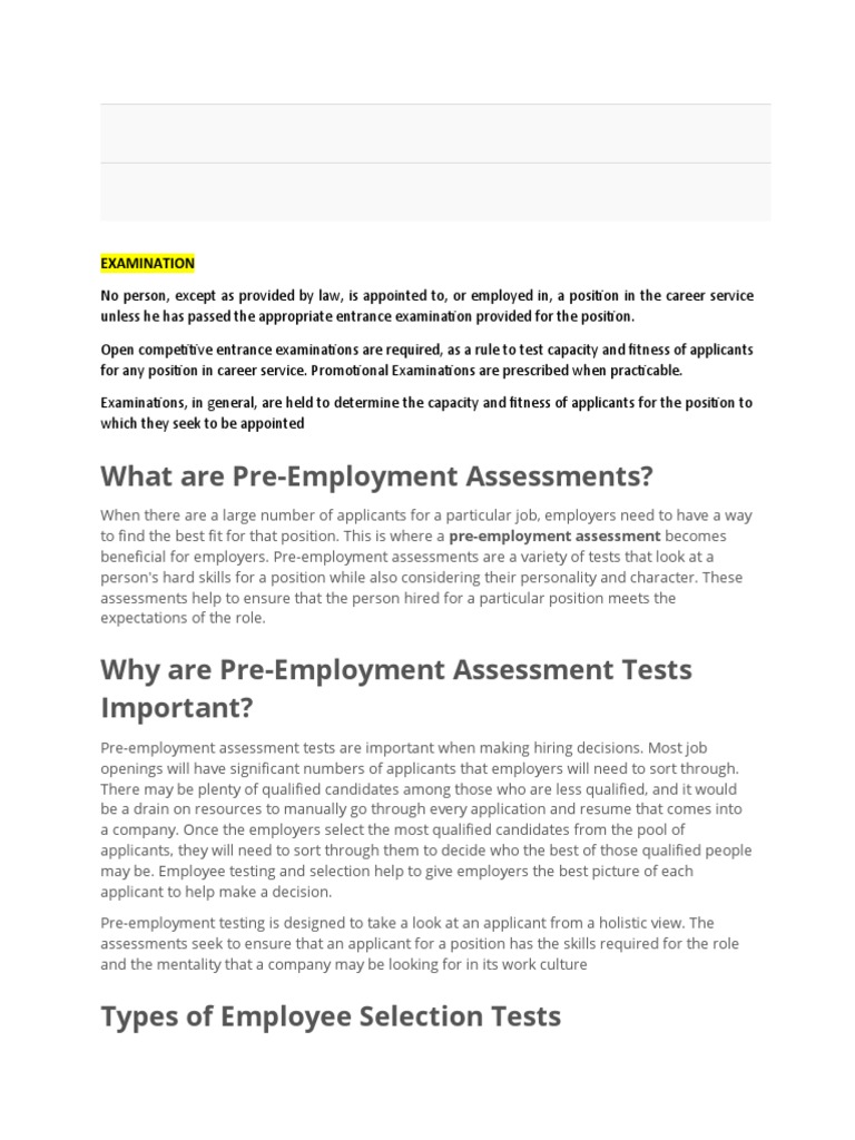 Pre-Employment Assessment Tests Overview | PDF | Recruitment | Employment