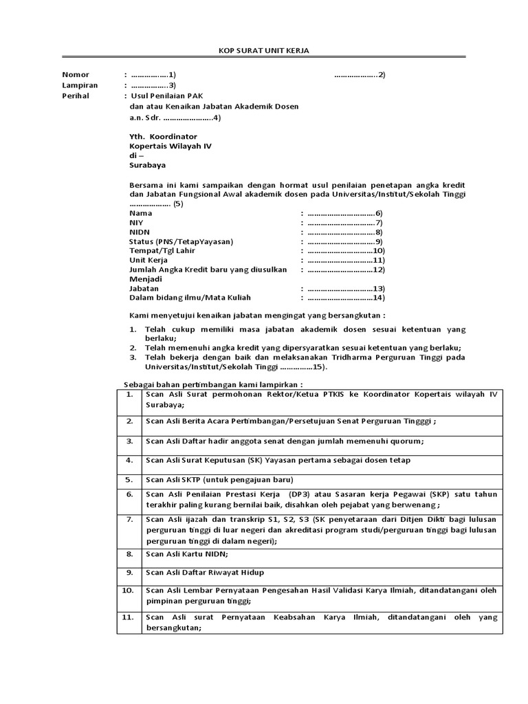 Lamp. Surat Usulan Jafung Baru Ke Asisten Ahli Atau Lektor | PDF