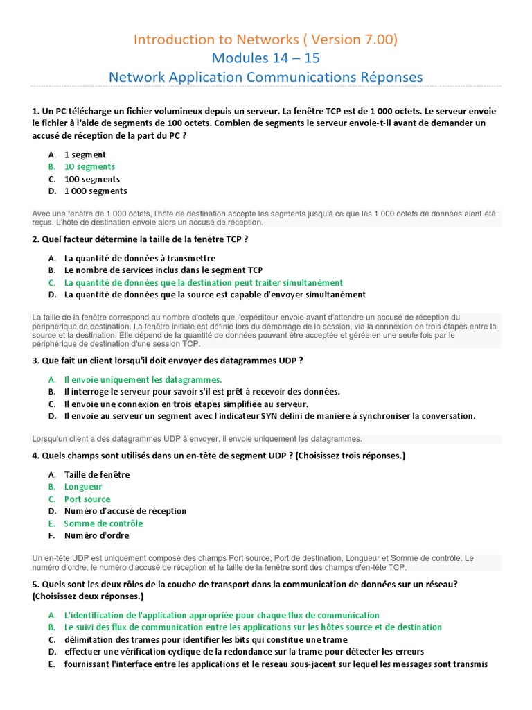 CCNA 1 v7 Modules 14 - 15 - Réponses Examen | PDF | Protocole de contrôle de transmission | Pair ...