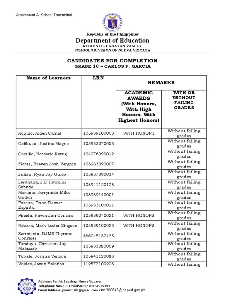 Graduation Moving Up Attachment B | PDF