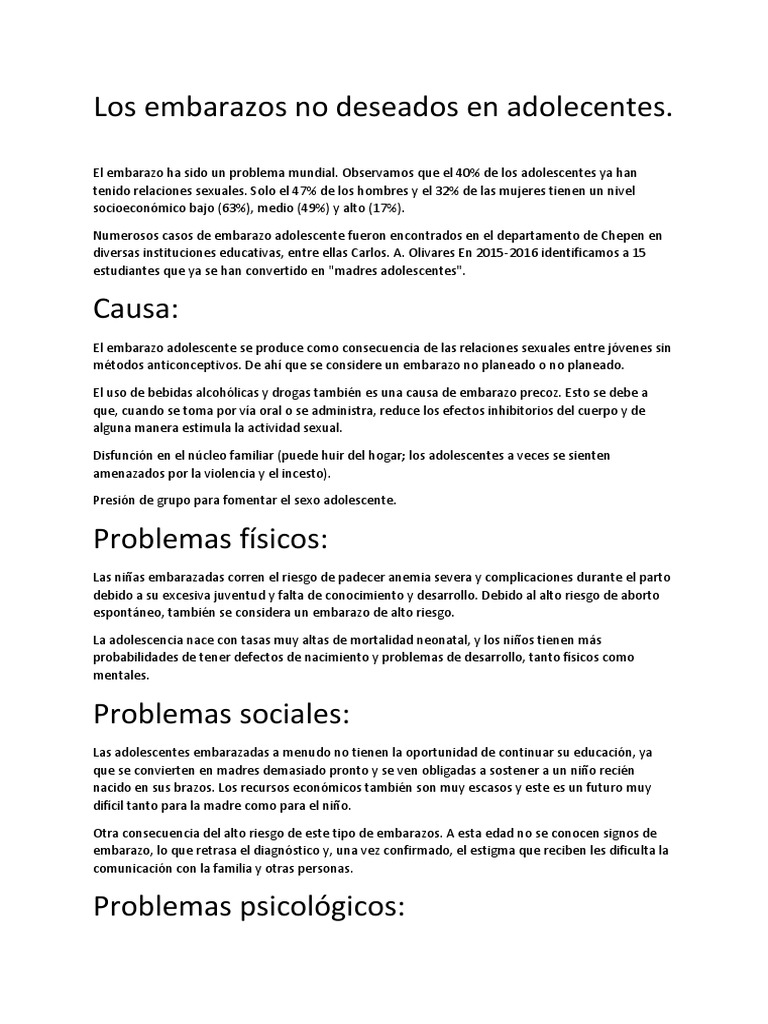 Los Embarazos No Deseados | PDF | El embarazo | Embarazo en la adolescencia