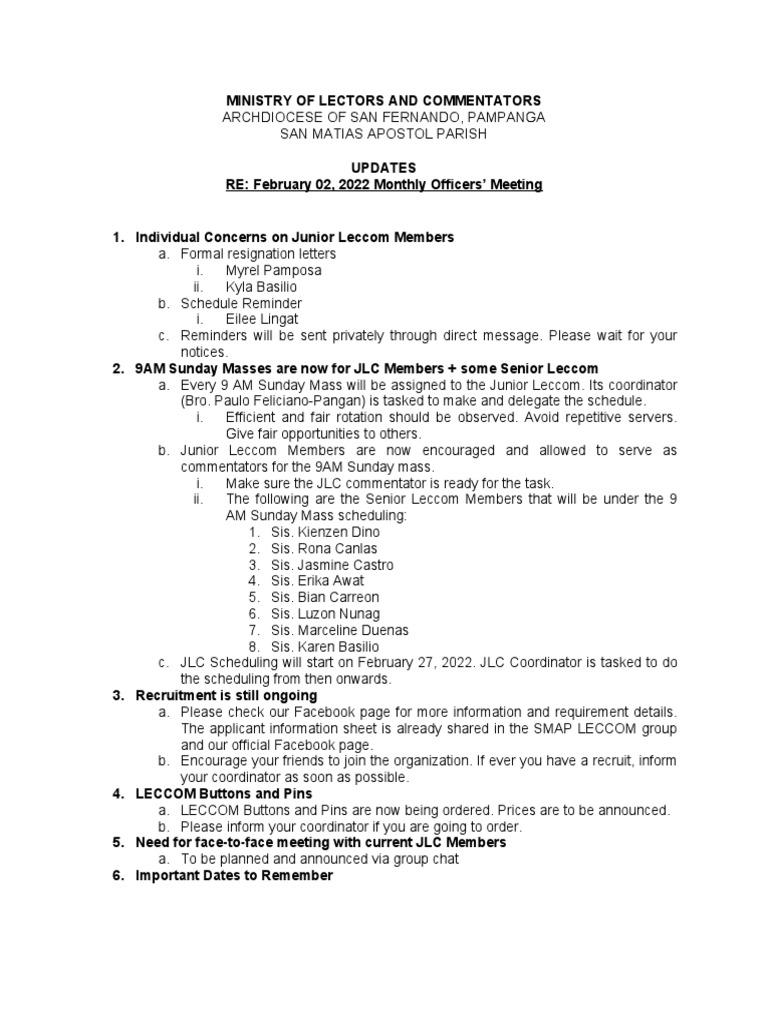 Ministry of Lectors and Commentators | PDF