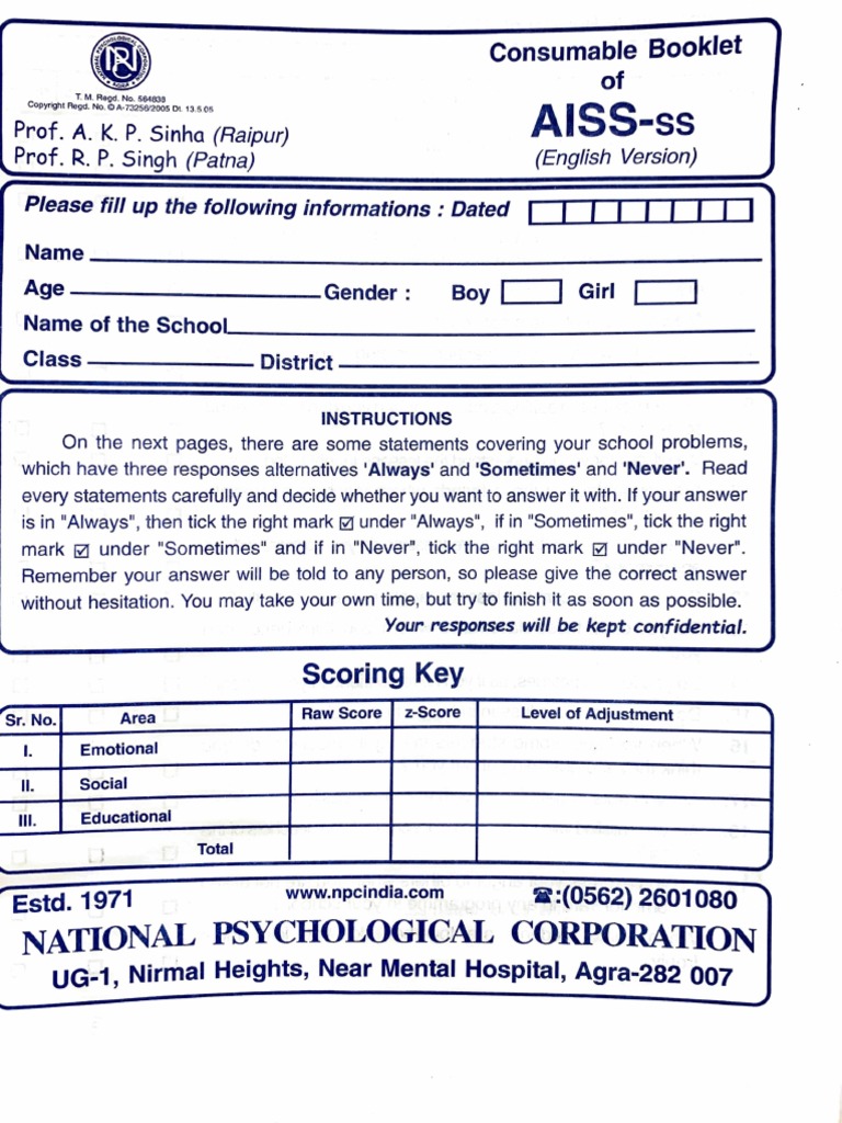 Aiss - Ss Questionnaire | PDF | Psychology
