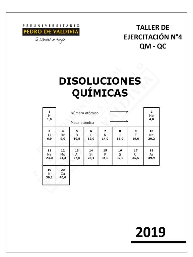 Taller de Ejercitación: Disoluciones Químicas | PDF | Concentración | Solubilidad