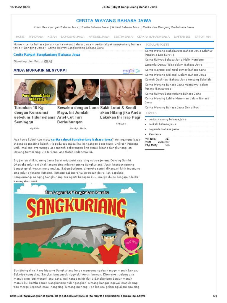 Cerita Rakyat Sangkuriang Amer 7b | PDF