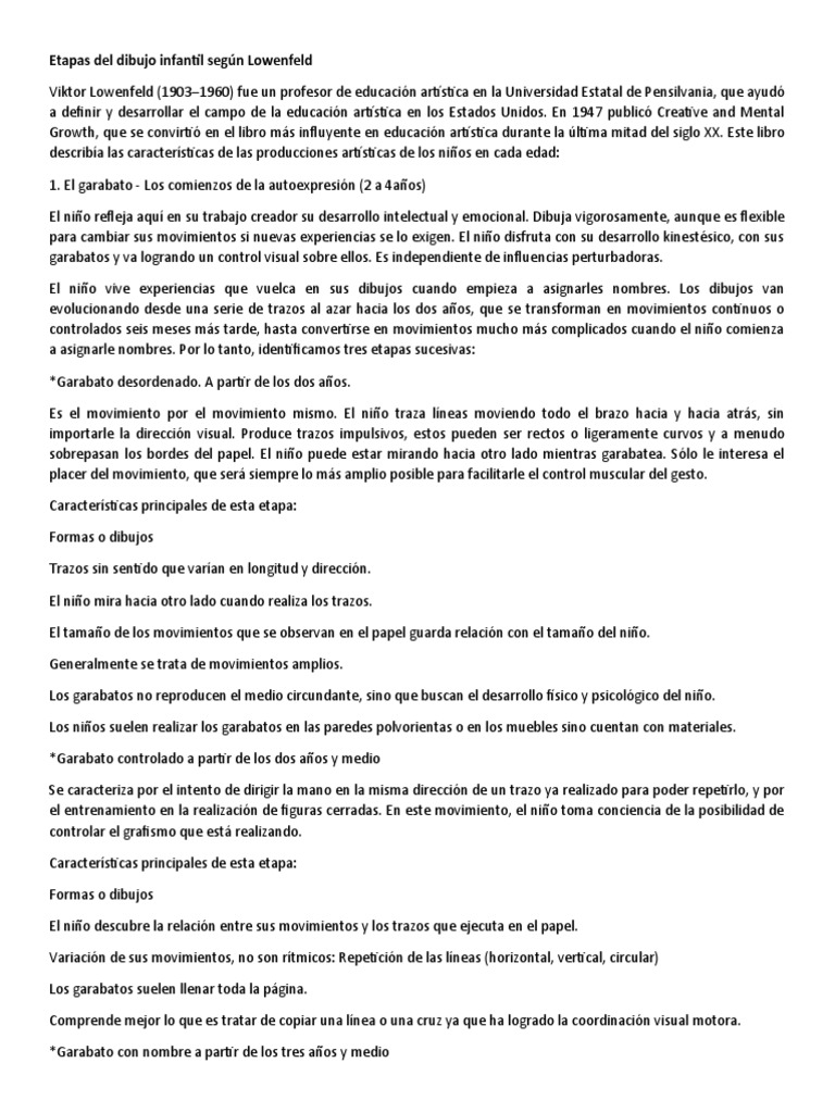 Etapas Del Dibujo Infantil Según Lowenfeld | PDF | Ciencia cognitiva ...