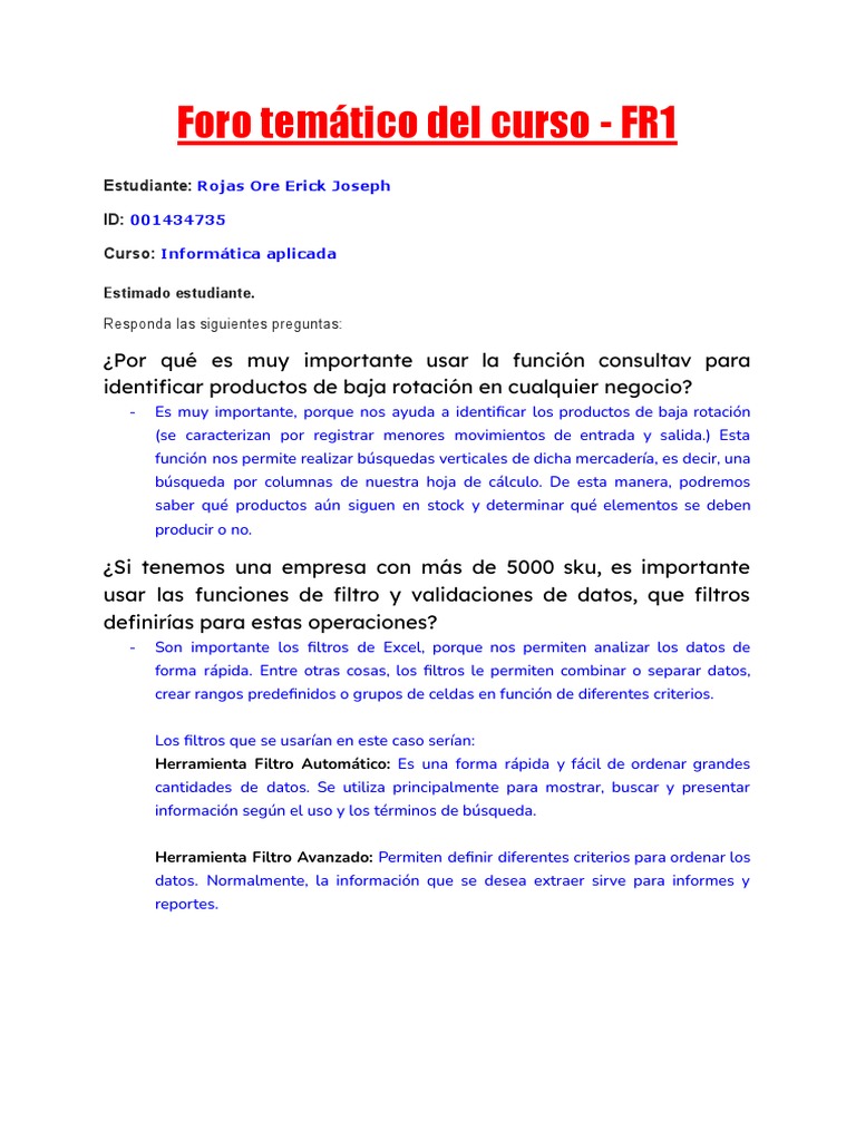 Foro Temático Del Curso - FR1 | PDF | Información | Hoja de cálculo