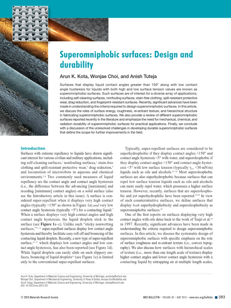 Superomniphobic Surfaces: Design and Durability | PDF | Wetting ...