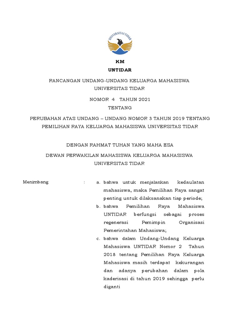 UU No 4 Tahun 2021 tentang Pemira UNTIDAR | PDF