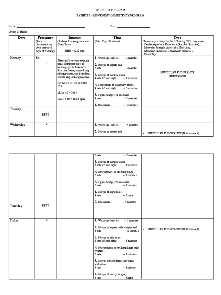 Workout Program | PDF | Heart Rate | Physical Fitness