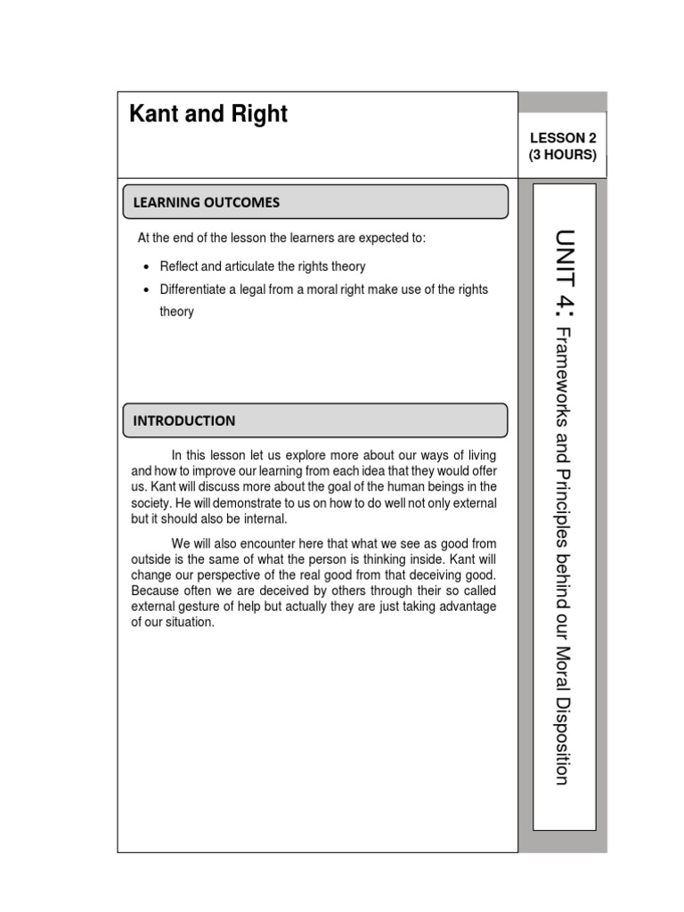 Module 4 Lesson 2 Kant and Right | PDF | Immanuel Kant | Applied Ethics