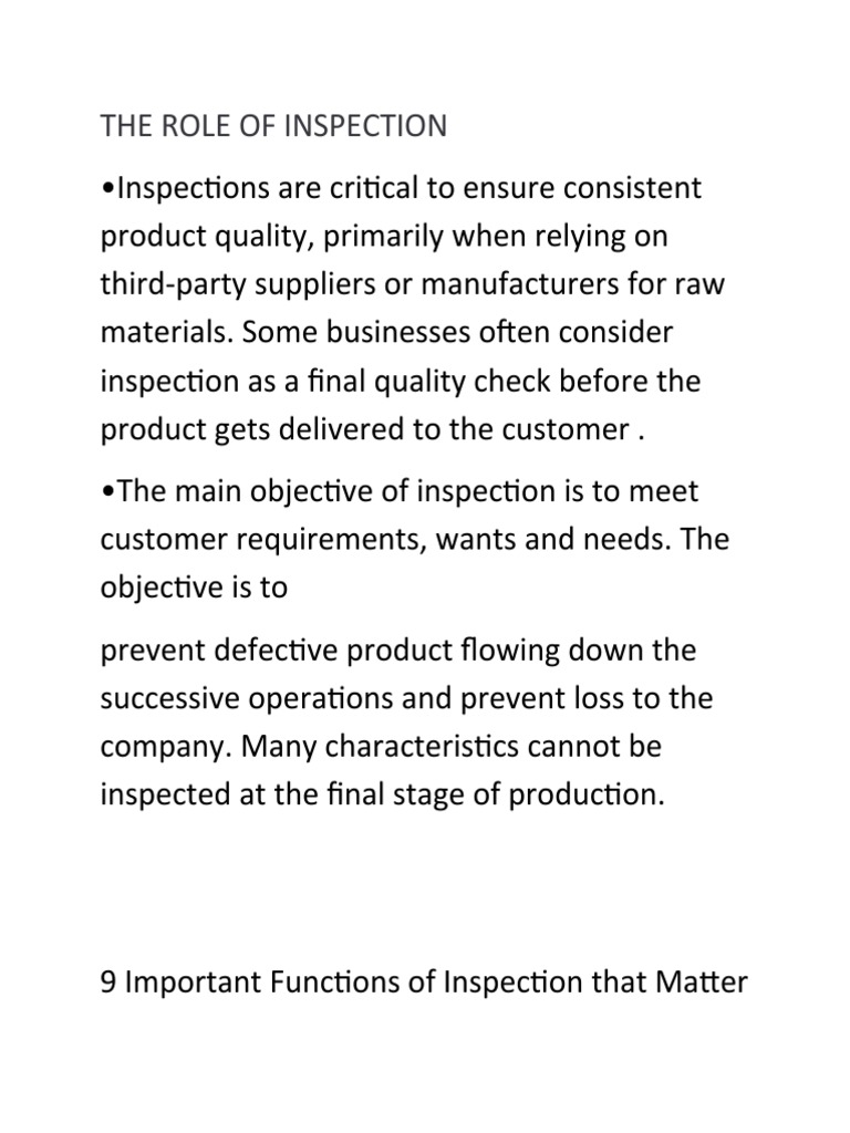 Importance and Functions of Inspection | PDF | Evaluation | Systems ...
