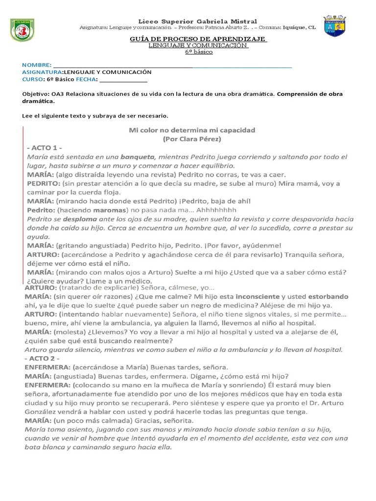 Comprensión de Obra Dramática | PDF