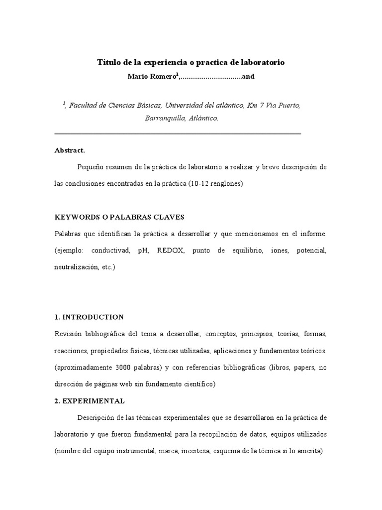 Formato para Informe de Laboratorio | PDF | Laboratorios | Ciencias fisicas