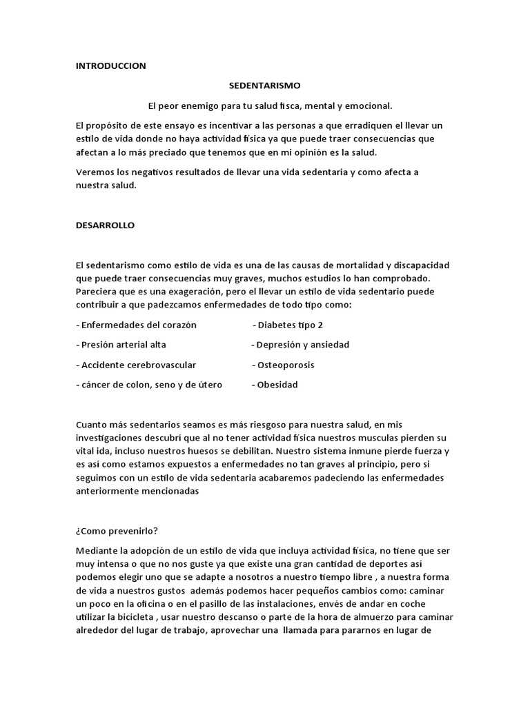 Sedentarismo y su impacto en la salud | PDF | Estilo de vida sedentario ...